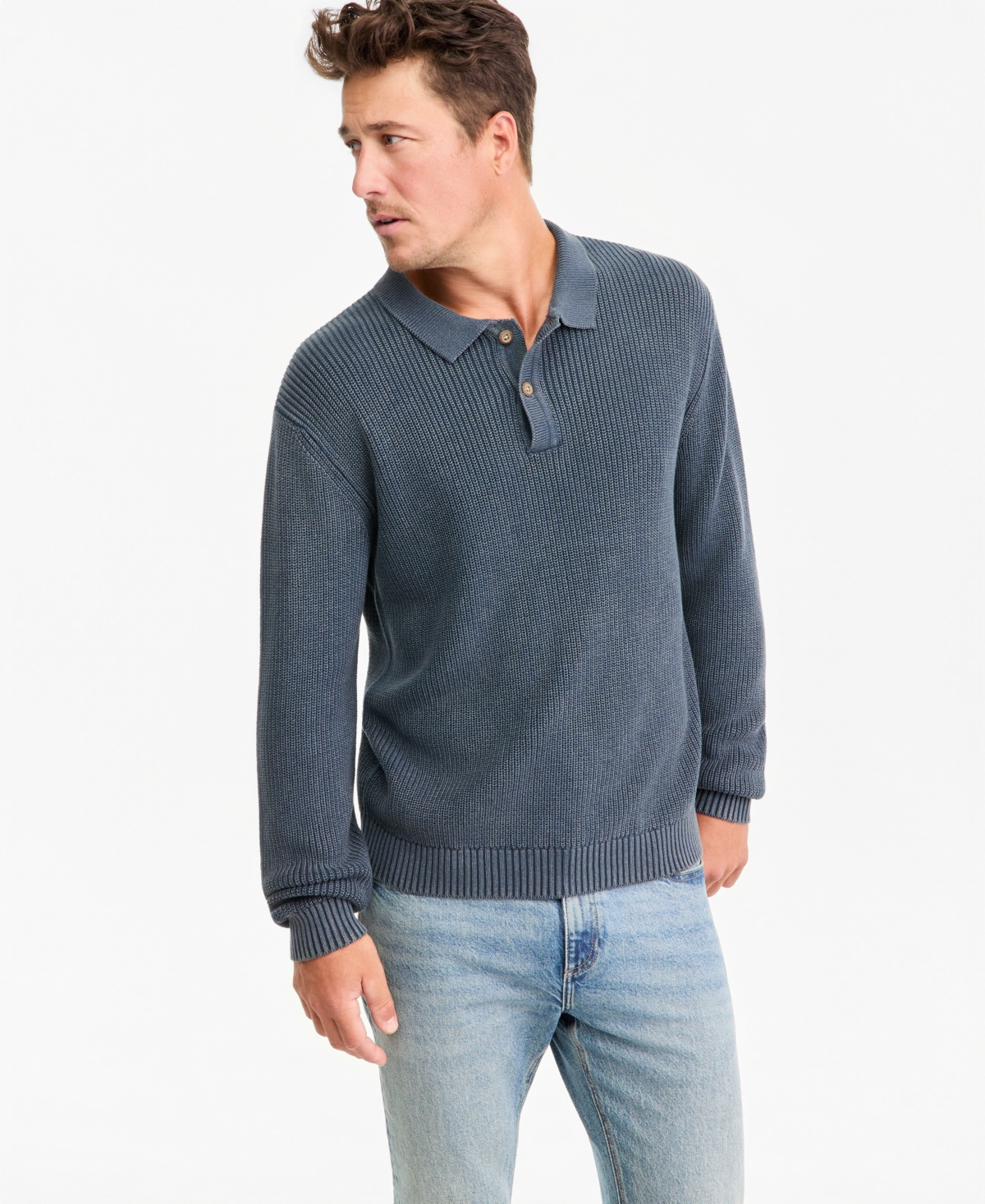 Click here for Sun + Stone Mens Long-Sleeve Cotton Polo Sweater... prices