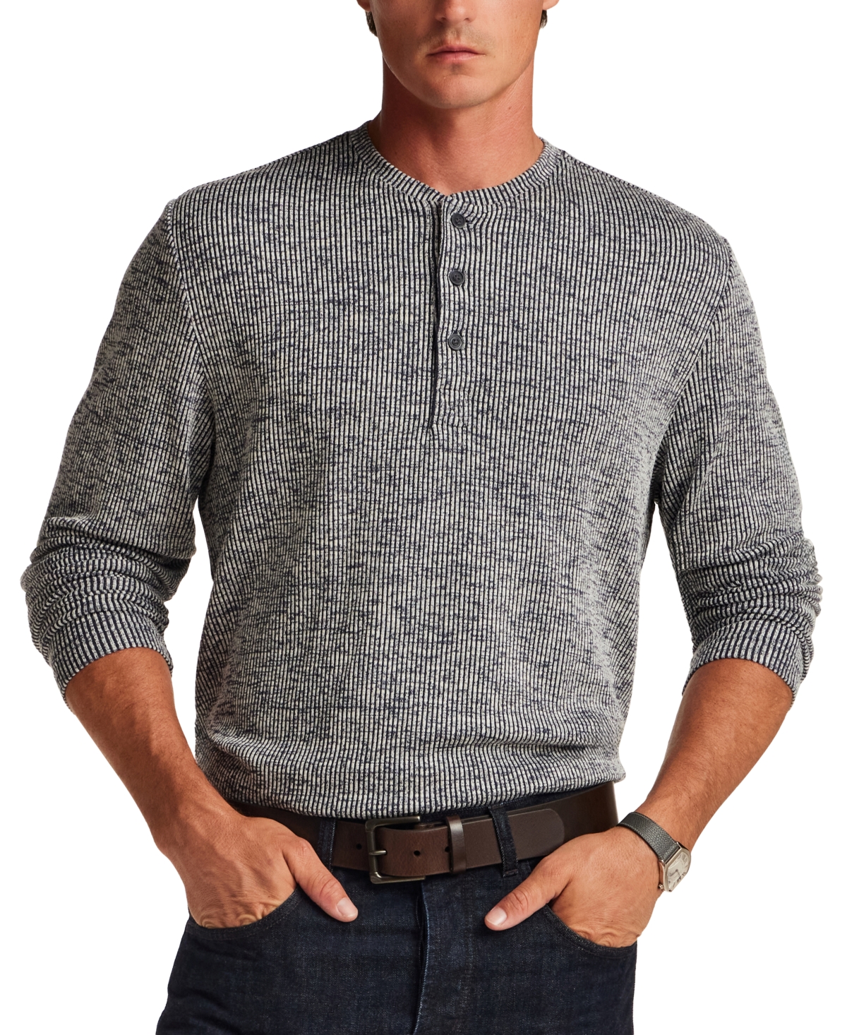 Click here for Vintage & Black Mens Vertical Texture Mixy Henley... prices