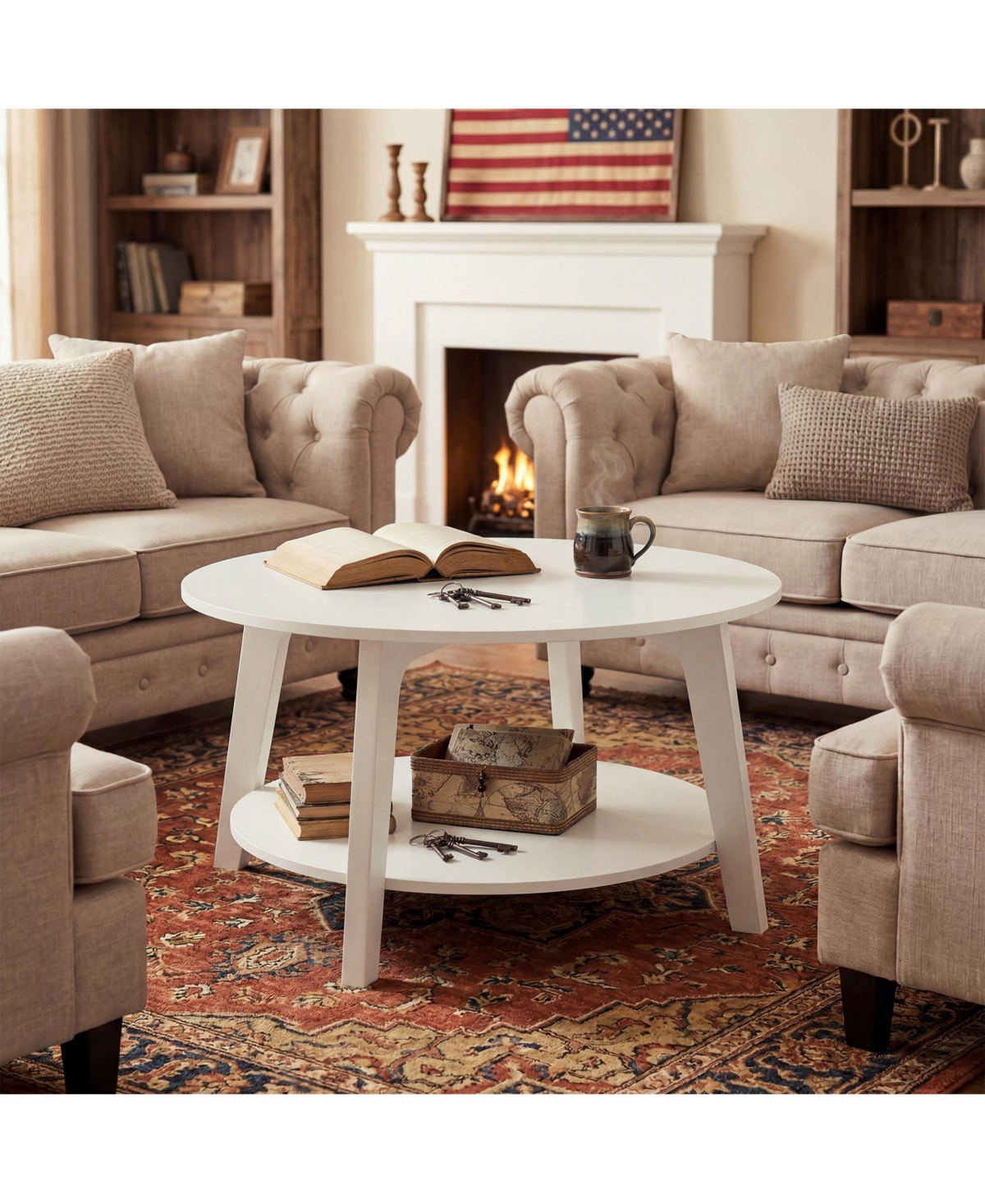 Click here for homfan Round Coffee Table with Storage  2-Tier Mod... prices
