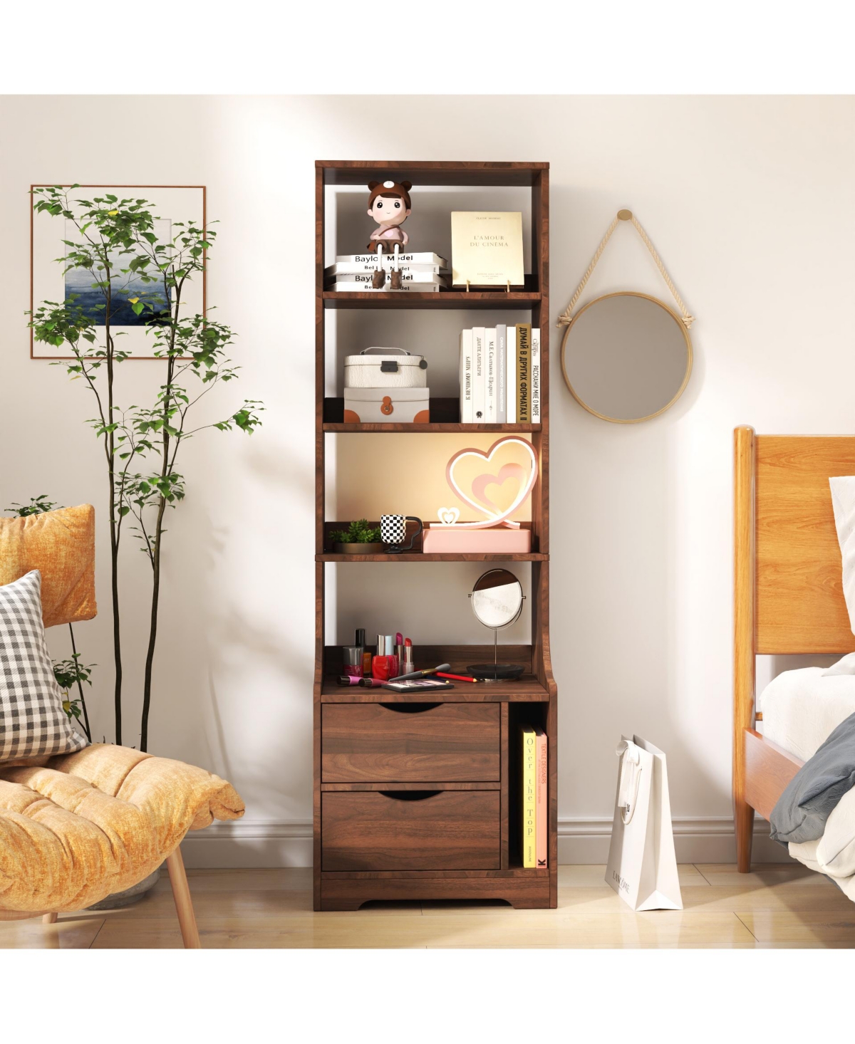 Click here for flynama Tall Nightstand with Bookshelf and 2 Drawe... prices