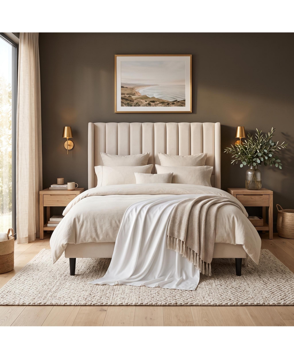 Click here for Upholstered Platform Bed Frame with 52 Inch High V... prices