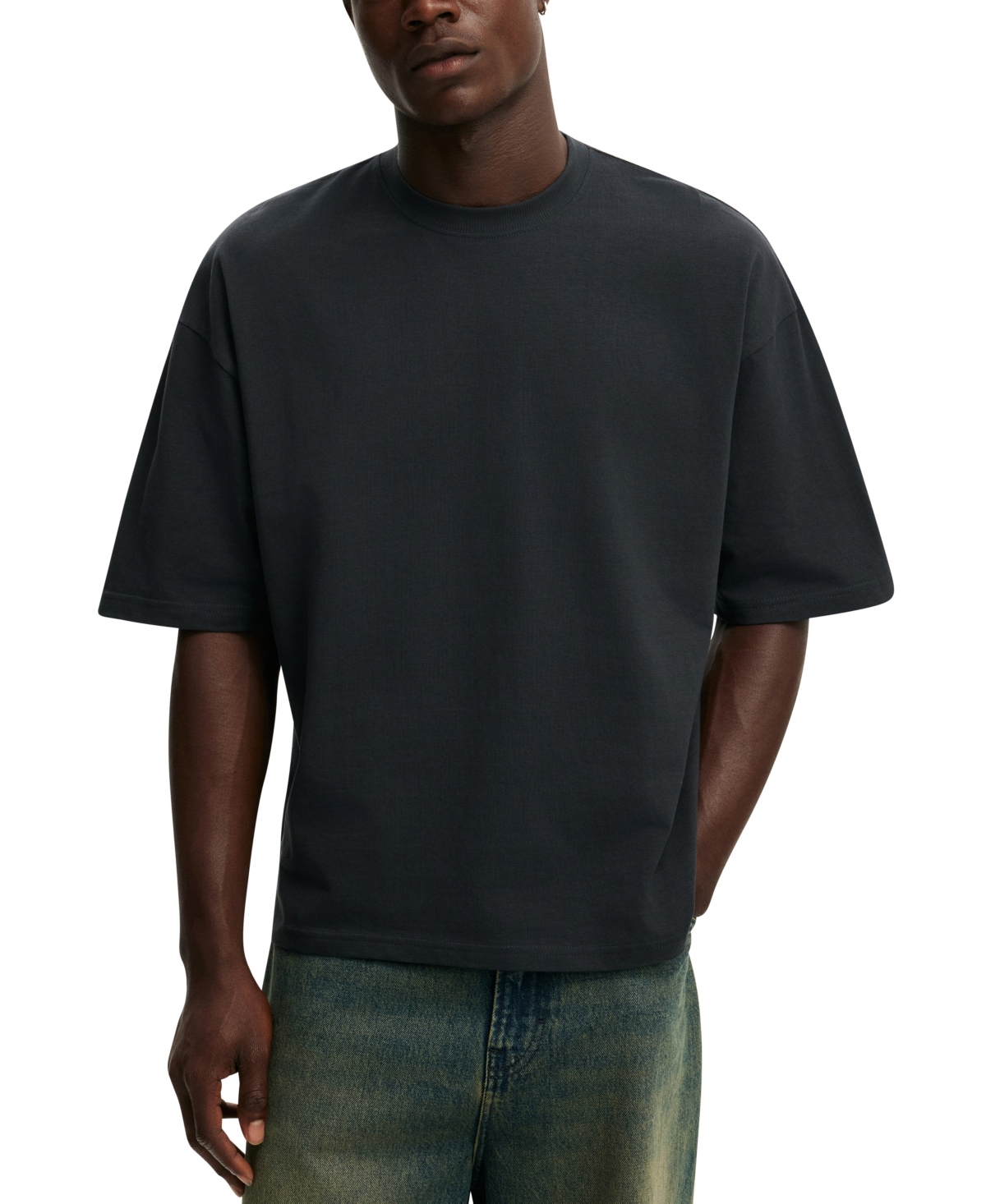 Click here for Cotton On Mens Textured Cropped Boxy-Fit T-Shirt -... prices