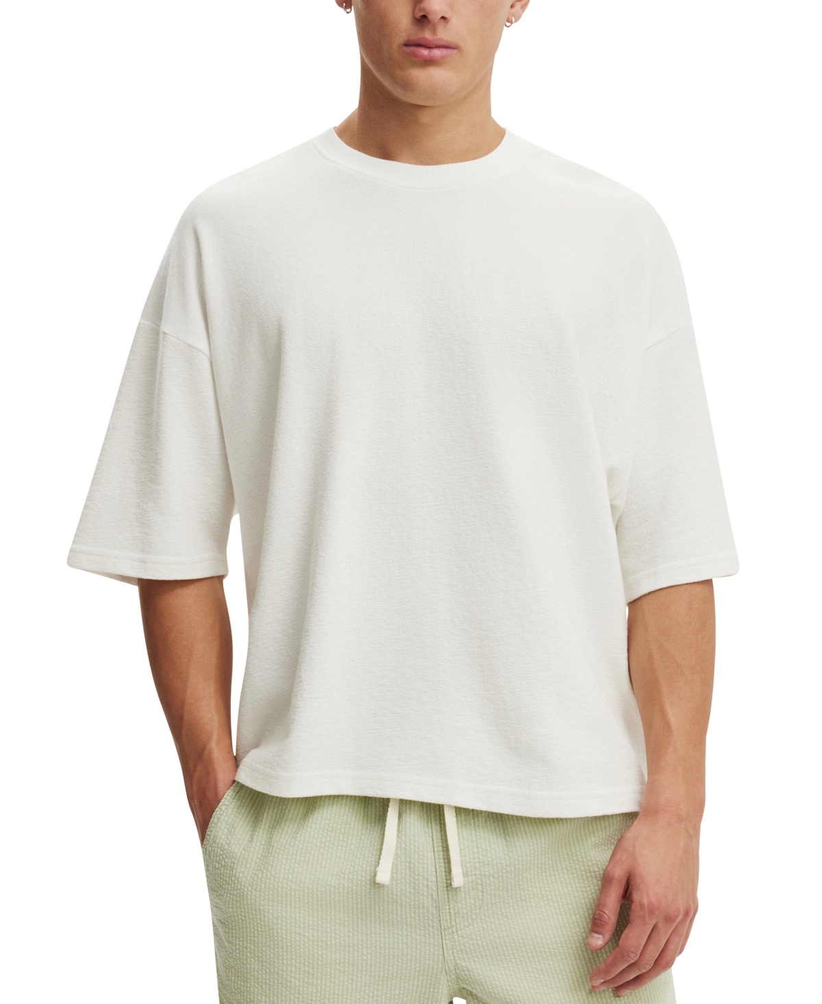 Click here for Cotton On Mens Textured Cropped Boxy-Fit T-Shirt -... prices