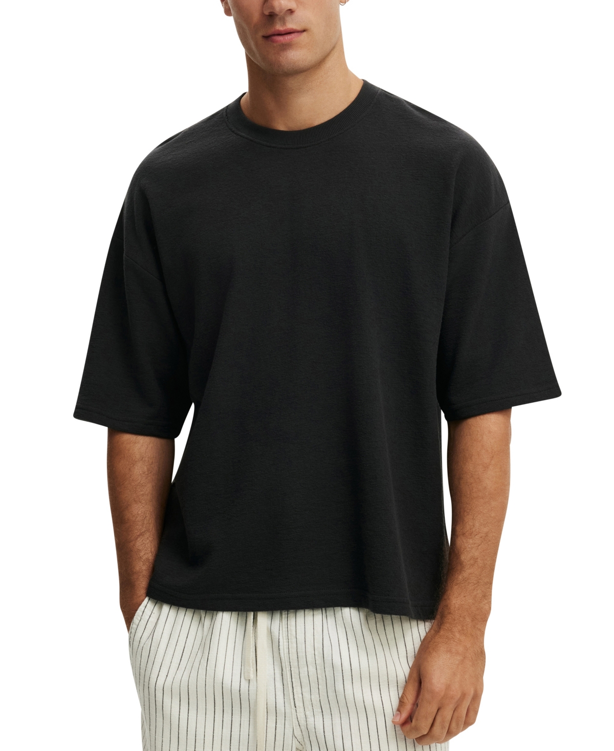 Click here for Cotton On Mens Textured Cropped Boxy-Fit T-Shirt -... prices