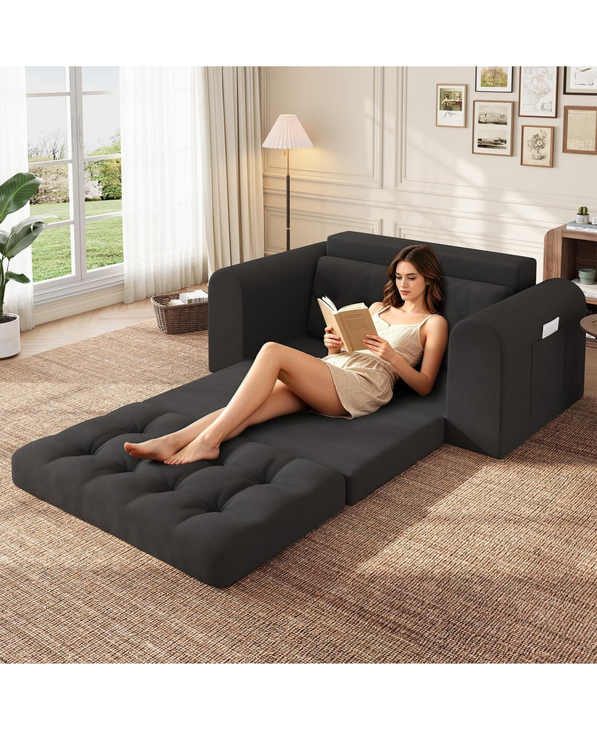 Click here for 59 Corduroy Folding Sofa Bed with Round Armrests-C... prices