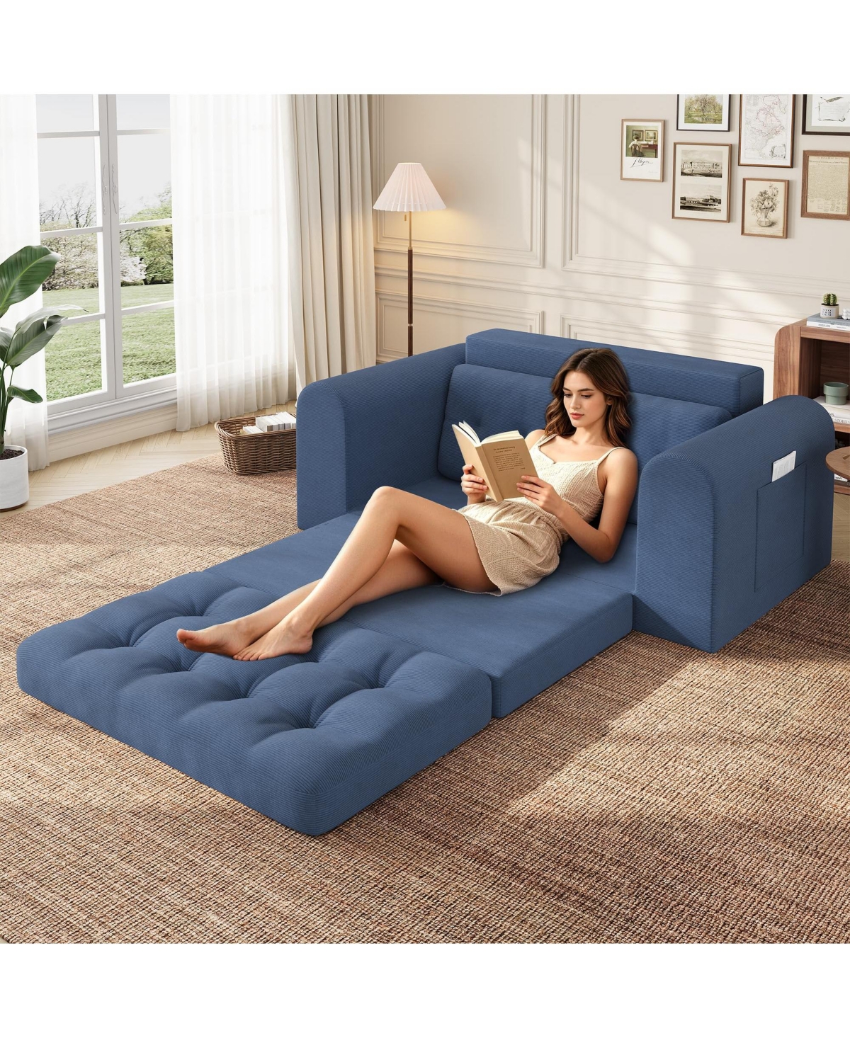 Click here for 59 Corduroy Folding Sofa Bed with Round Armrests-C... prices