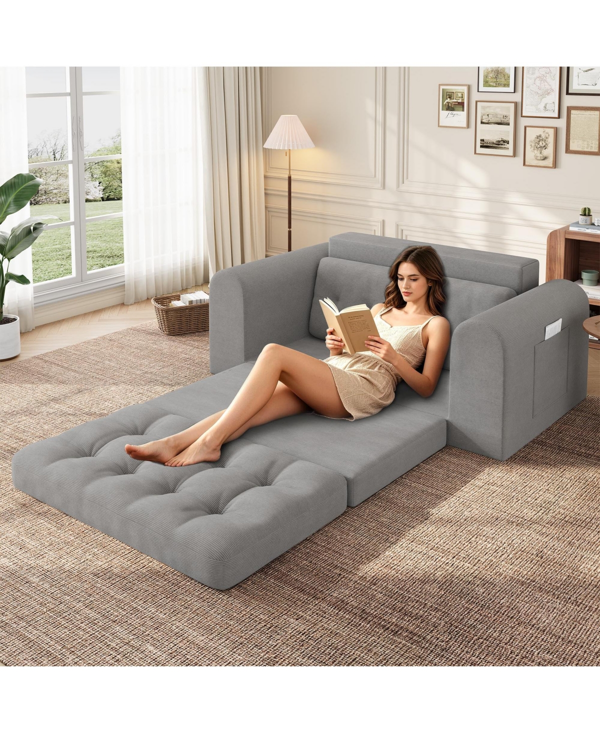 Click here for 59 Corduroy Folding Sofa Bed with Round Armrests-C... prices