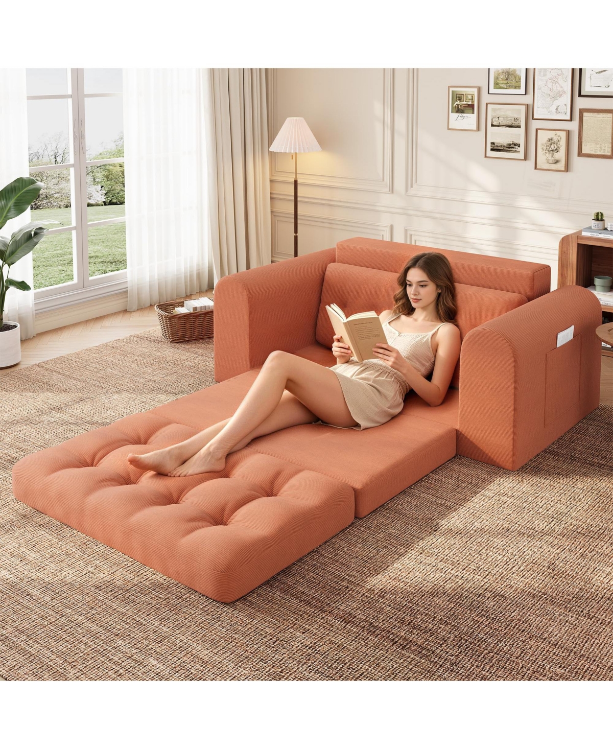 Click here for 59 Corduroy Folding Sofa Bed with Round Armrests-C... prices