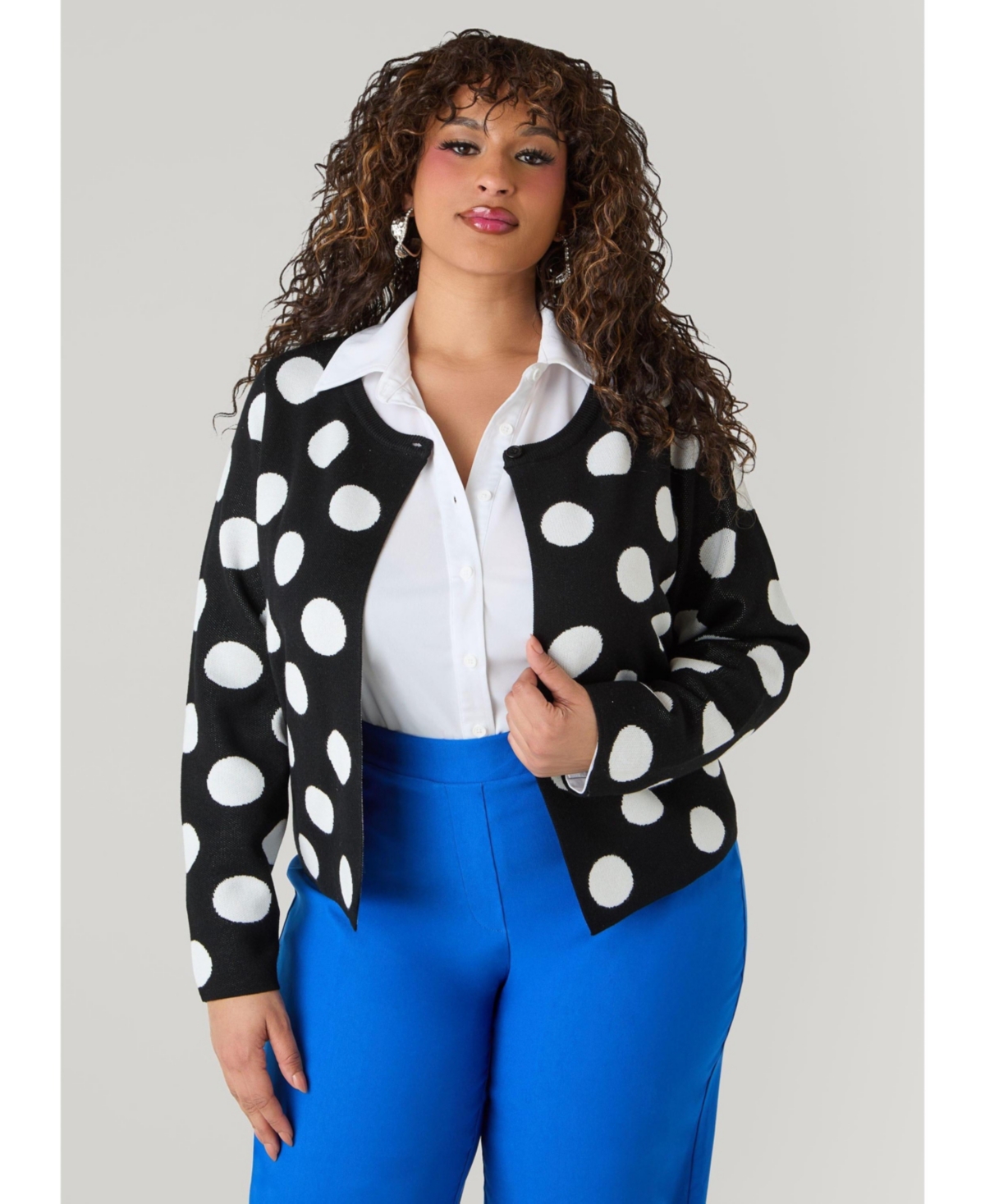 Click here for Ashley Stewart Womens Polka Dot Cardigan - Black prices
