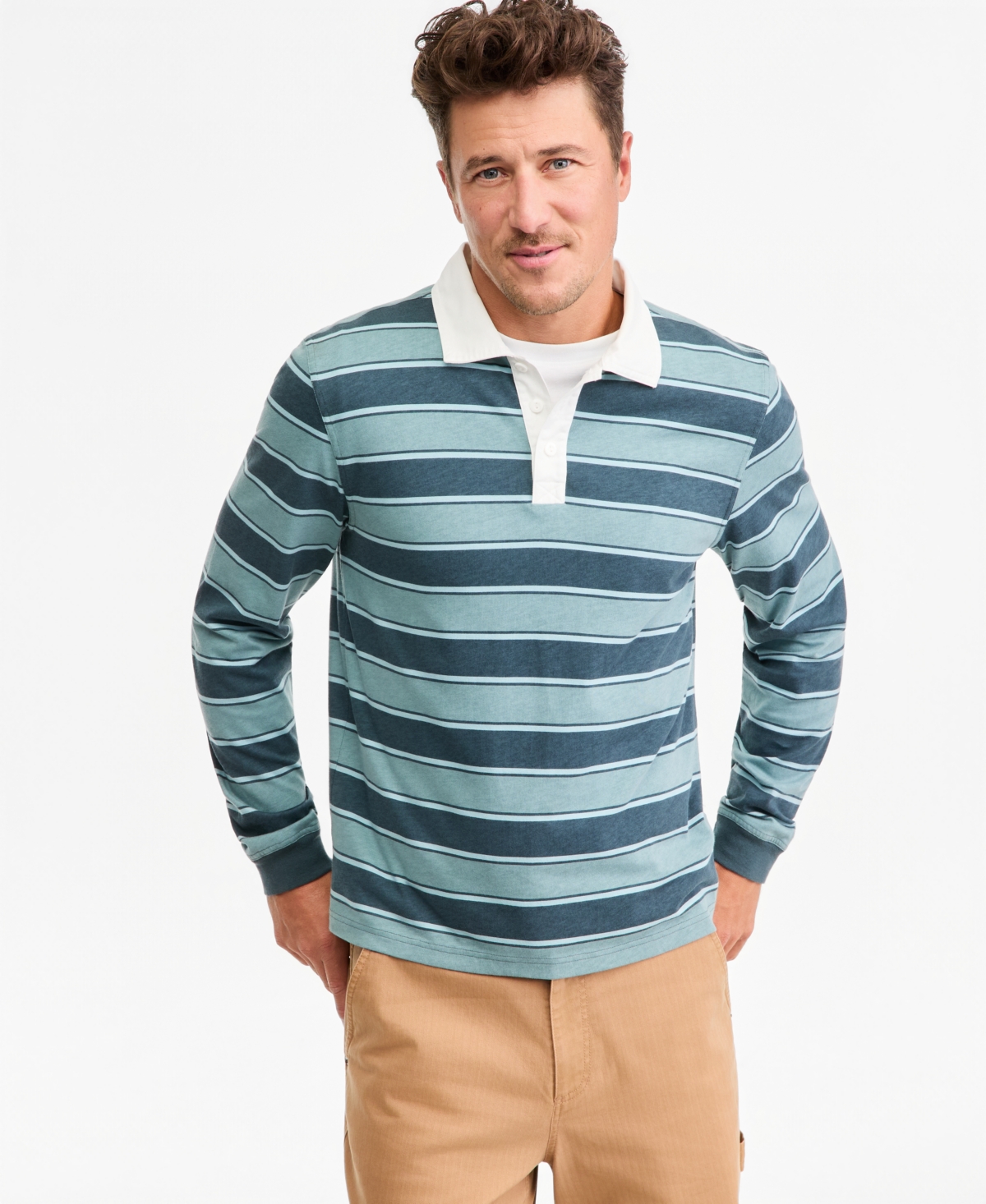 Click here for Sun + Stone Mens Long-Sleeve Striped Rugby Shirt... prices