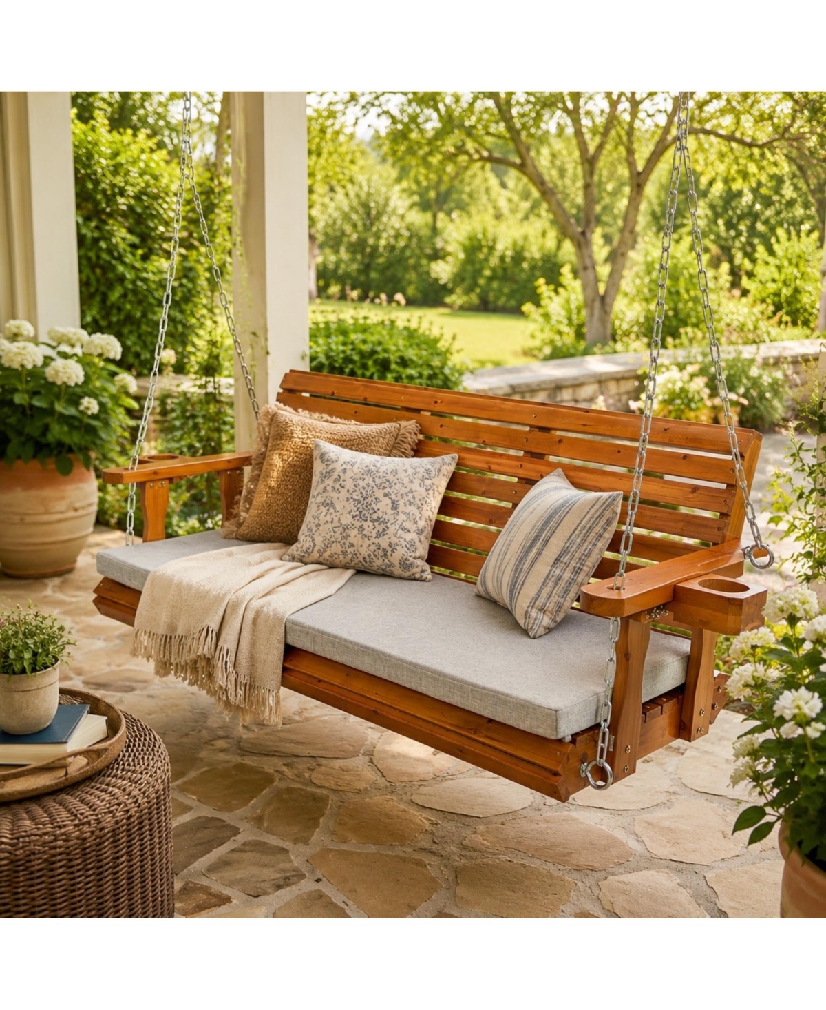 Click here for 5.5 Ft Extended 3-Seater Wooden Porch Swing with S... prices