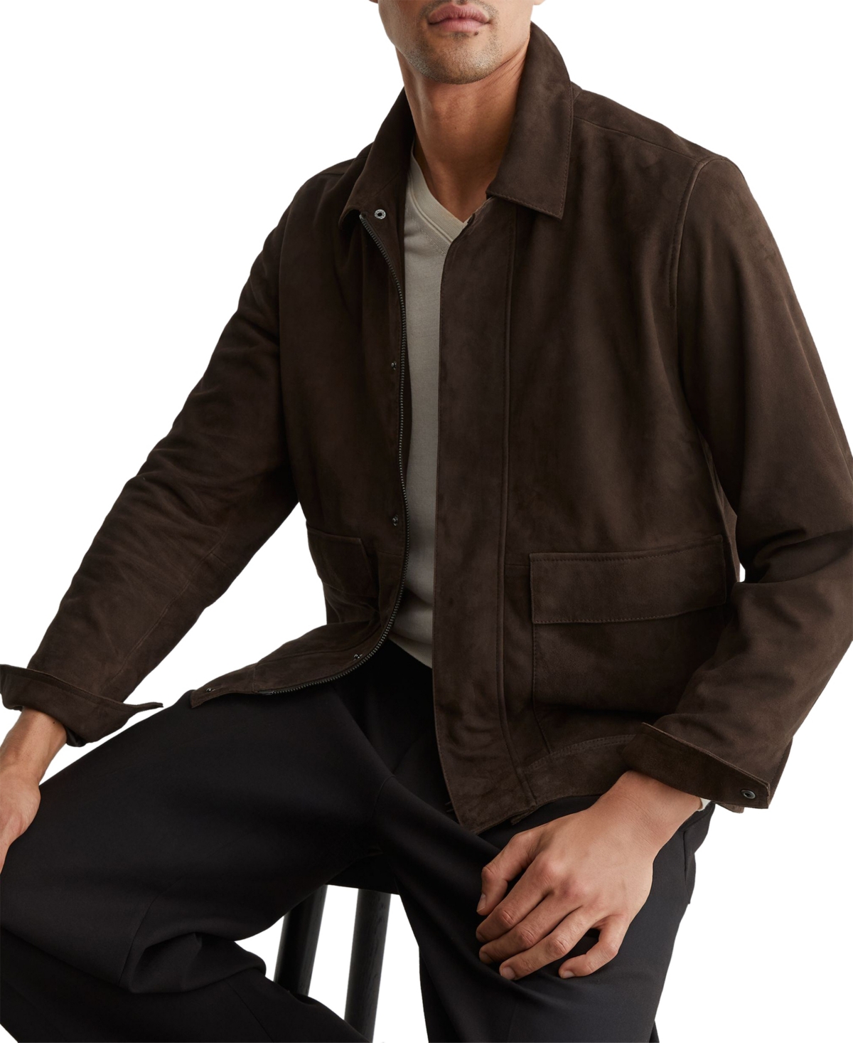 Click here for Reiss Mens Granual Suede Twin-Pocket Jacket - Dark... prices