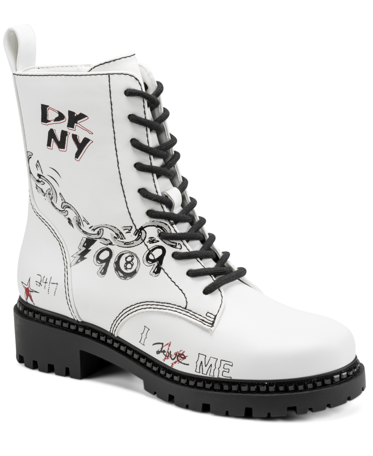 Click here for Dkny Womens Rixie Lace-Up Charms Booties - White prices
