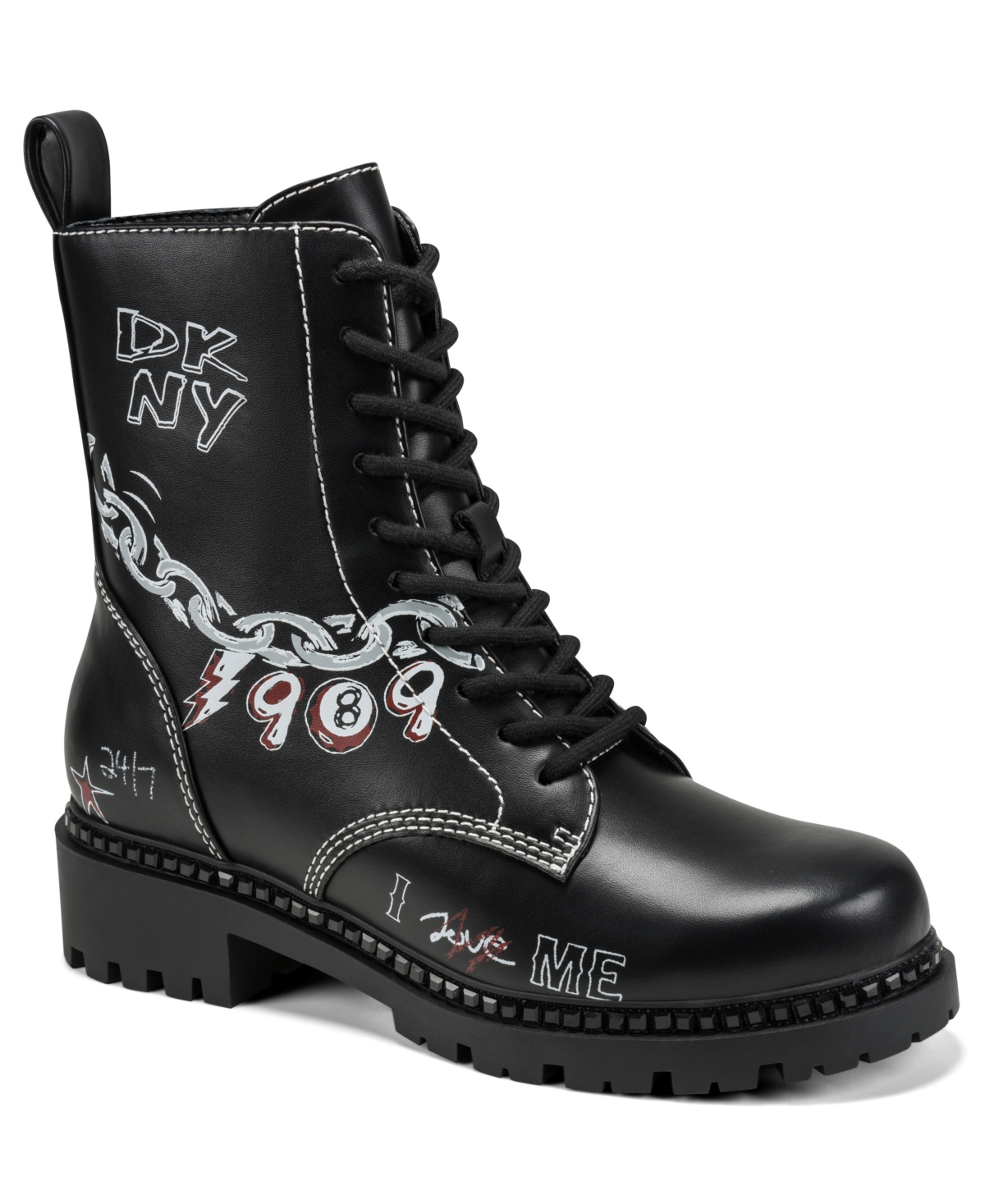 Click here for Dkny Womens Rixie Lace-Up Charms Booties - Black prices