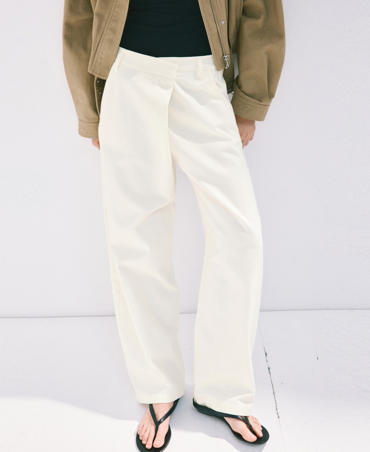 Click here for Mango Womens Asymmetrical Cotton Pants - White prices