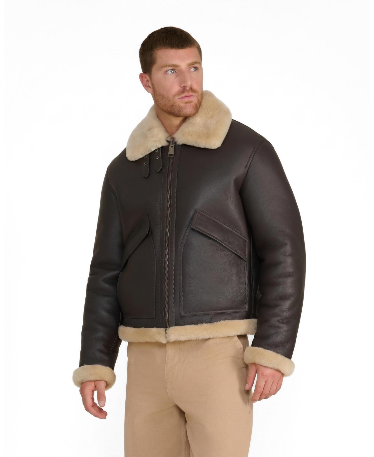 Click here for Furniq Uk Mens Hudson Leather Shearling Jacket - B... prices