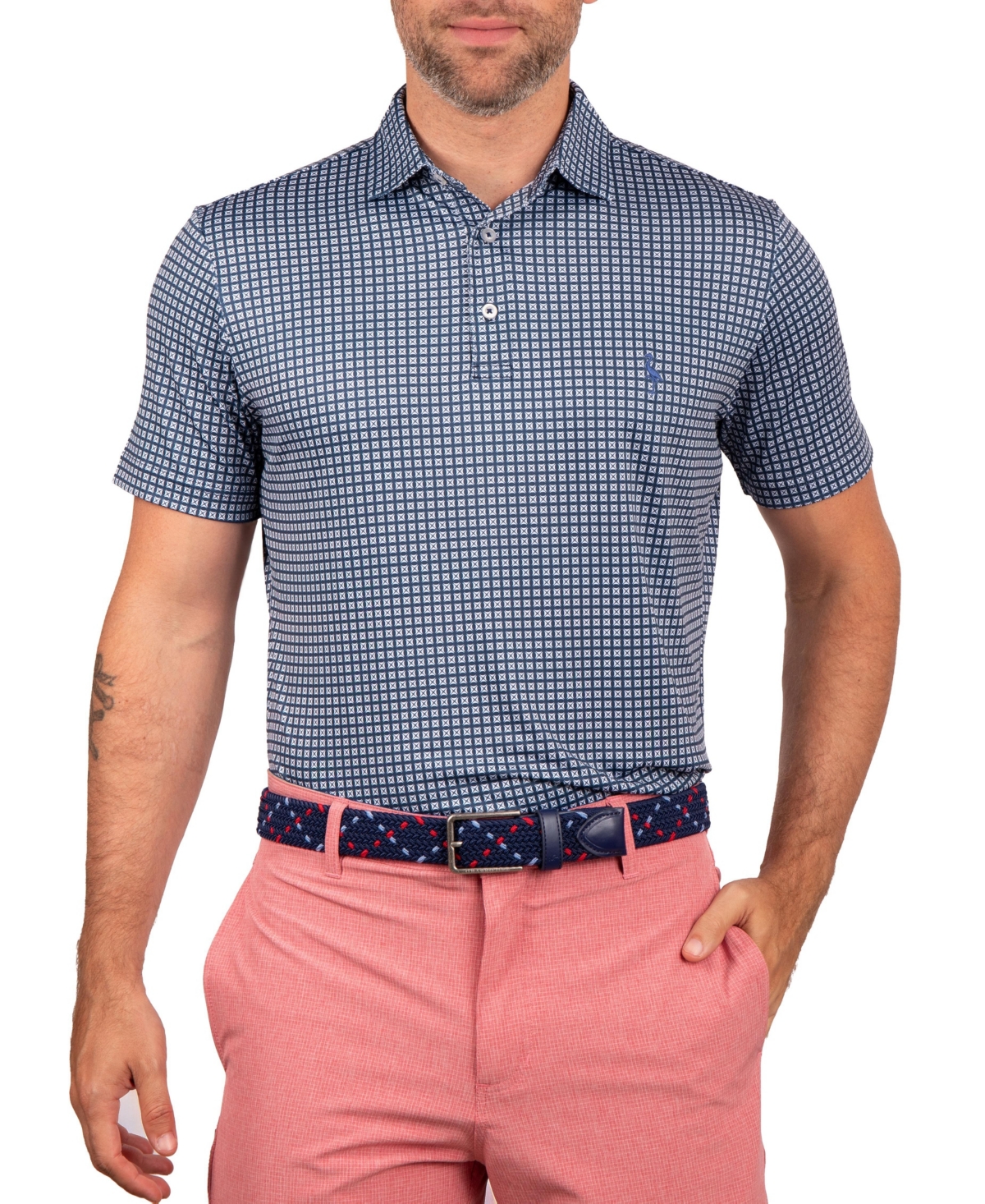 Click here for TailorByrd Mens Square Geo Performance Polo - Navy prices