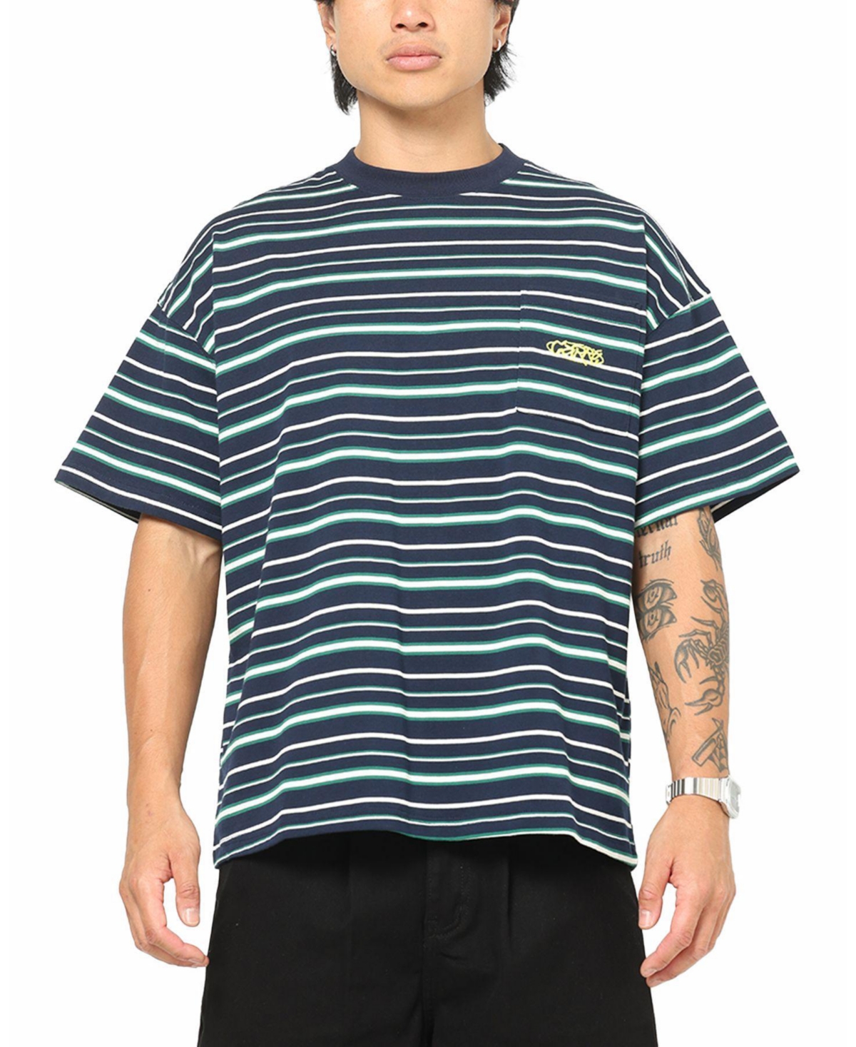 Click here for Carre Mens Striped Pocket T-Shirt - Navy prices