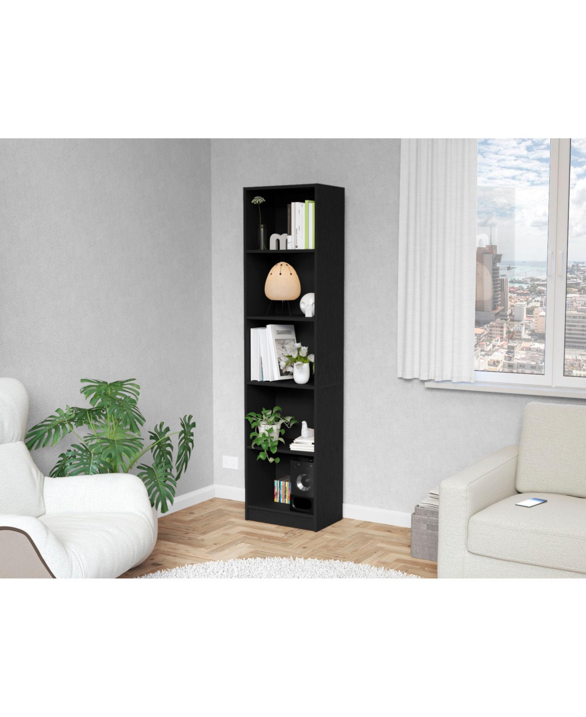 Click here for Fm Furniture Sutton Slim Bookcase with Modern 5-Sh... prices