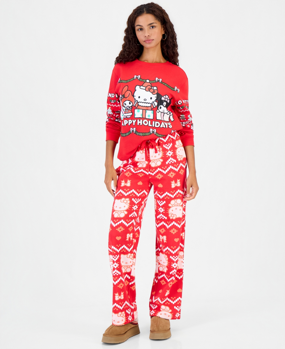 Click here for Sanrio Juniors High-Rise Wide-Leg Holiday Pants -... prices