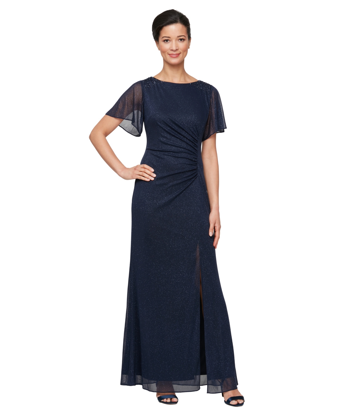 Click here for Sl Fashions Womens Round-Neck Flutter-Sleeve Gown... prices