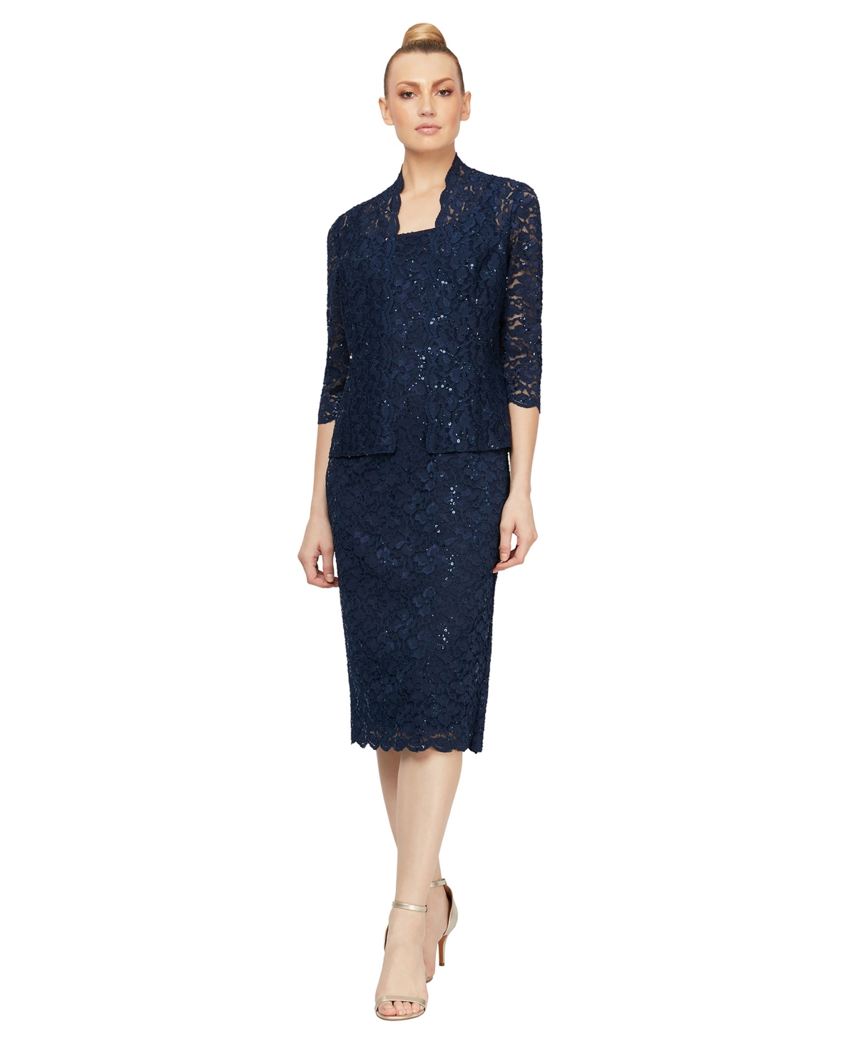 Click here for Sl Fashions 2-Pc. Lace Jacket & Midi Dress Set - N... prices