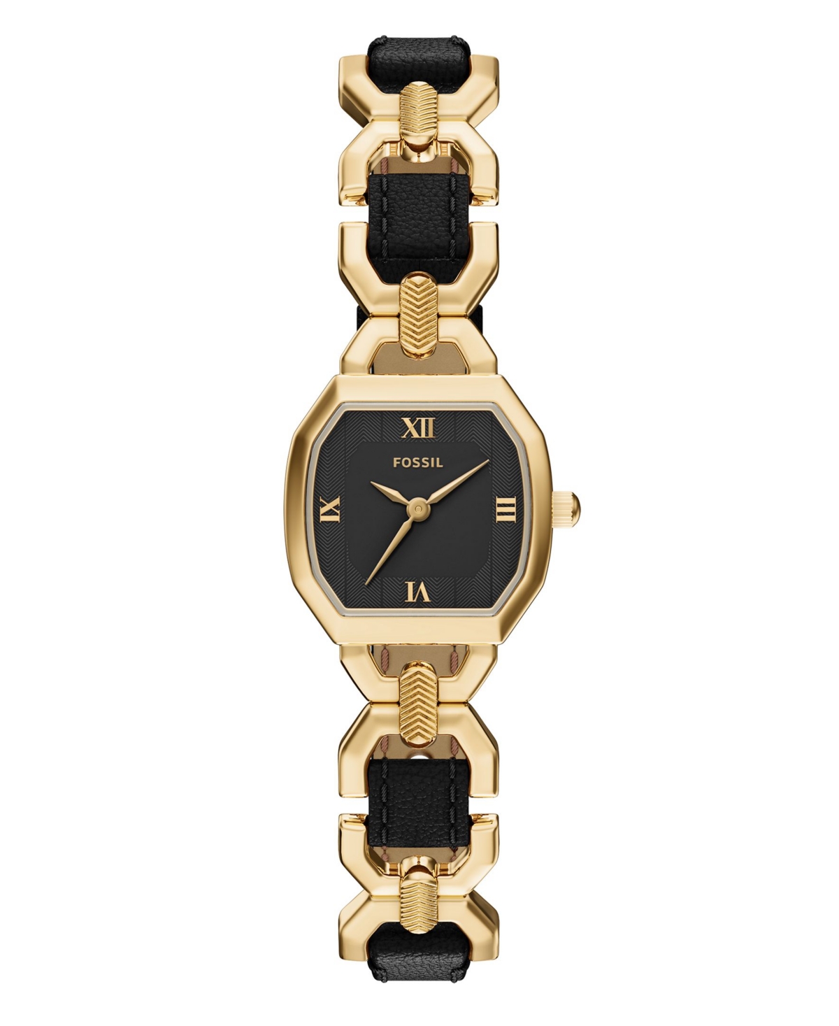 Click here for Fossil Womens Harlow Three-Hand Black Leather and... prices