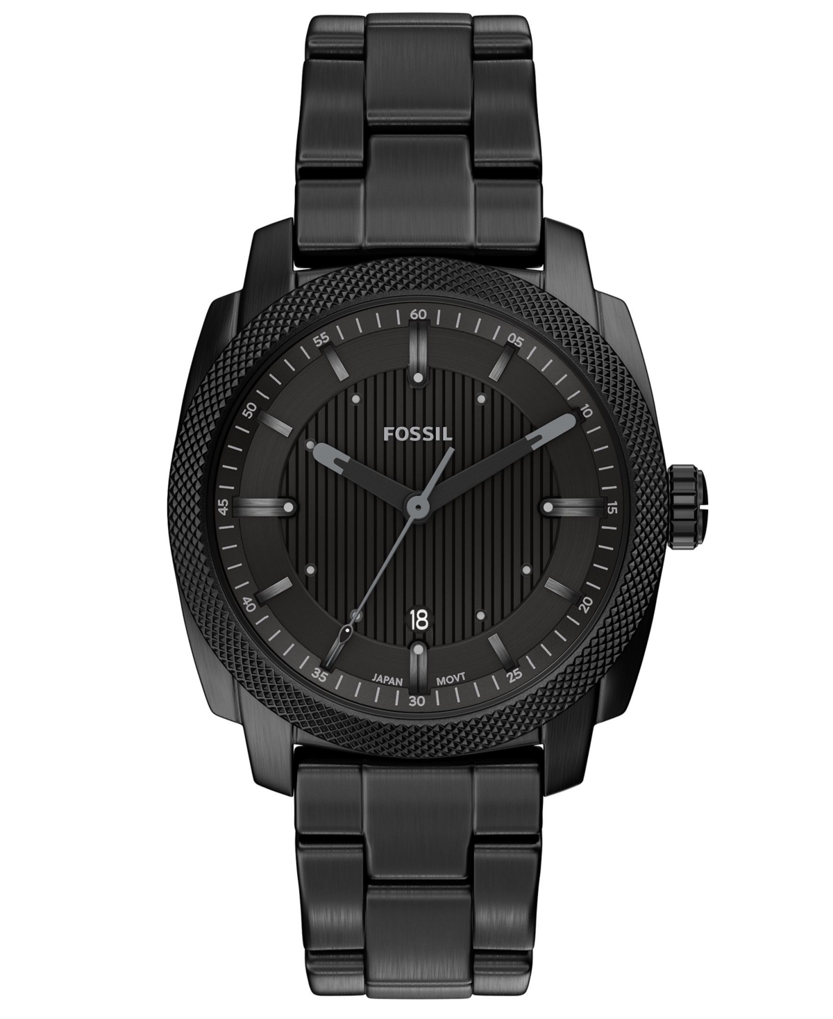 Click here for Fossil Mens Machine Three-Hand Date Black Stainles... prices