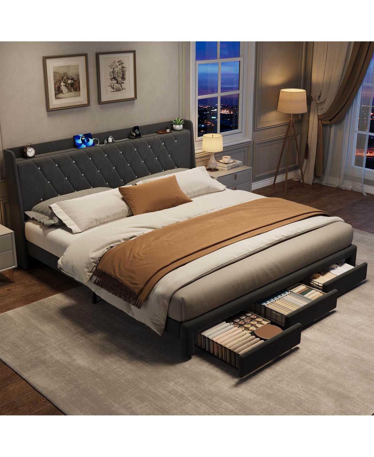 Click here for gaomon Velvet Upholstered Platform Bed Frame with... prices