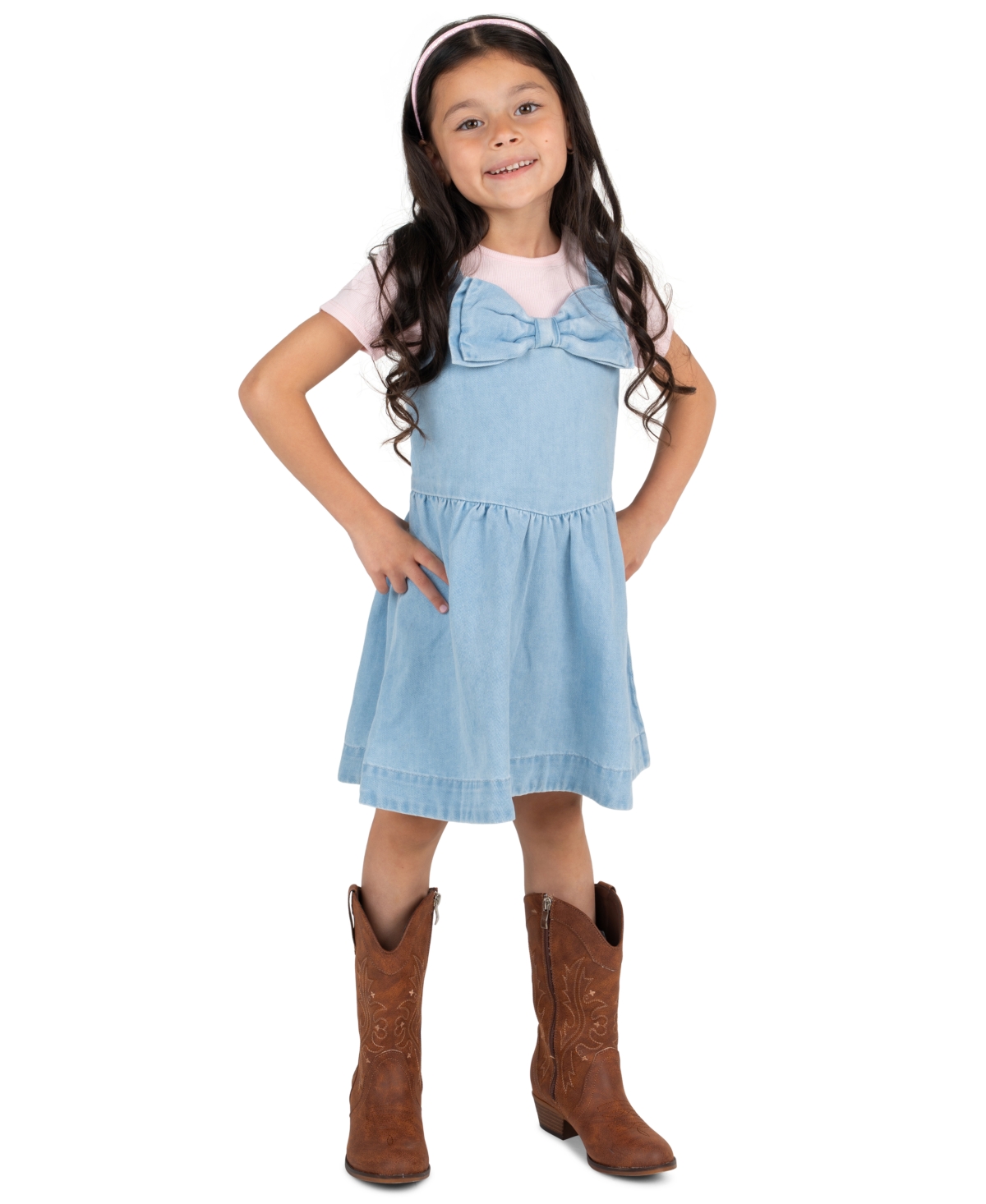 Click here for Rare Editions Girls 2T-6X Ribbed Top and Denim Bow... prices