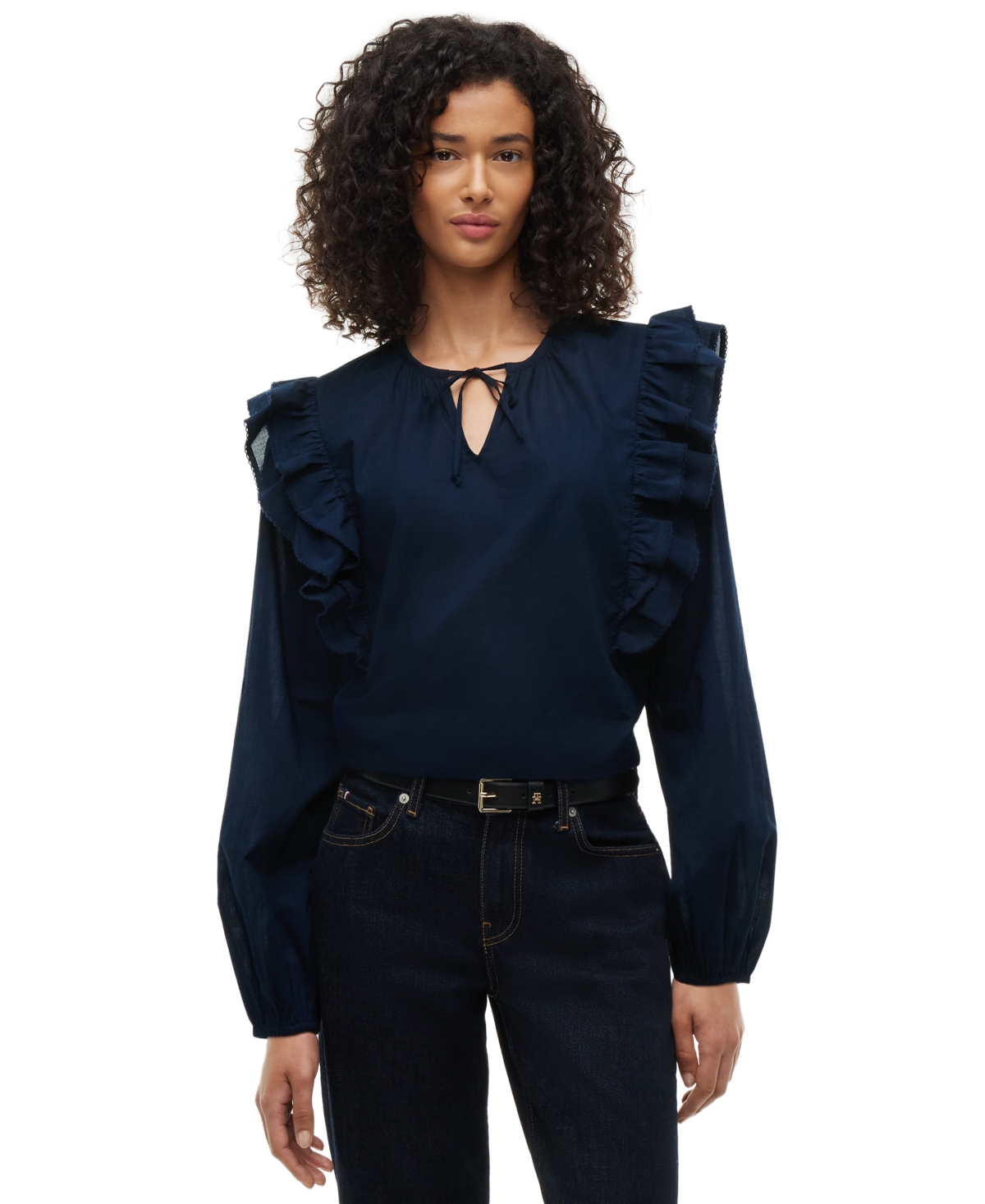 Click here for Tommy Hilfiger Womens Frill Detail Long-Sleeve Tie... prices