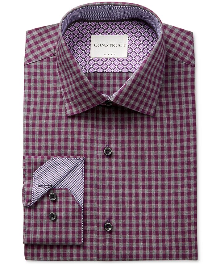 ConStruct Con.Struct Men's Slim-Fit Plum Melange Check Dress Shirt - Macy's