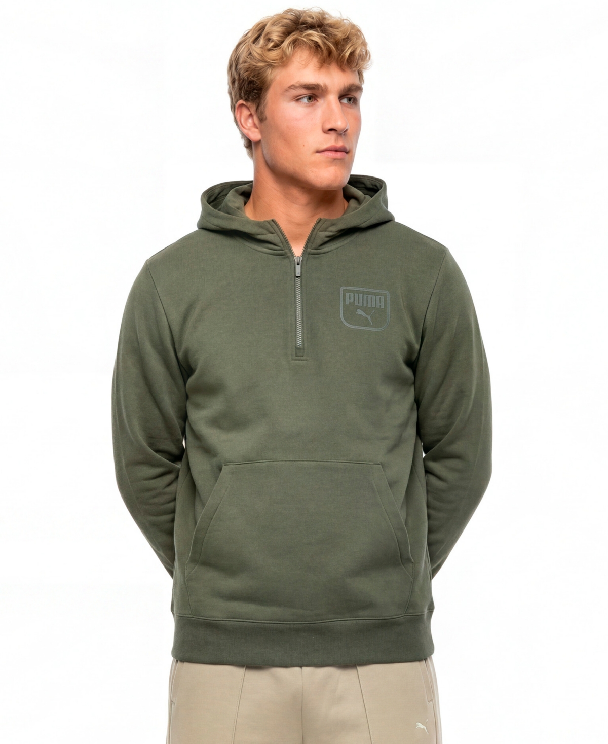 Click here for Puma Mens Flocked Logo Half-Zip Hoodie - Moss Veil prices
