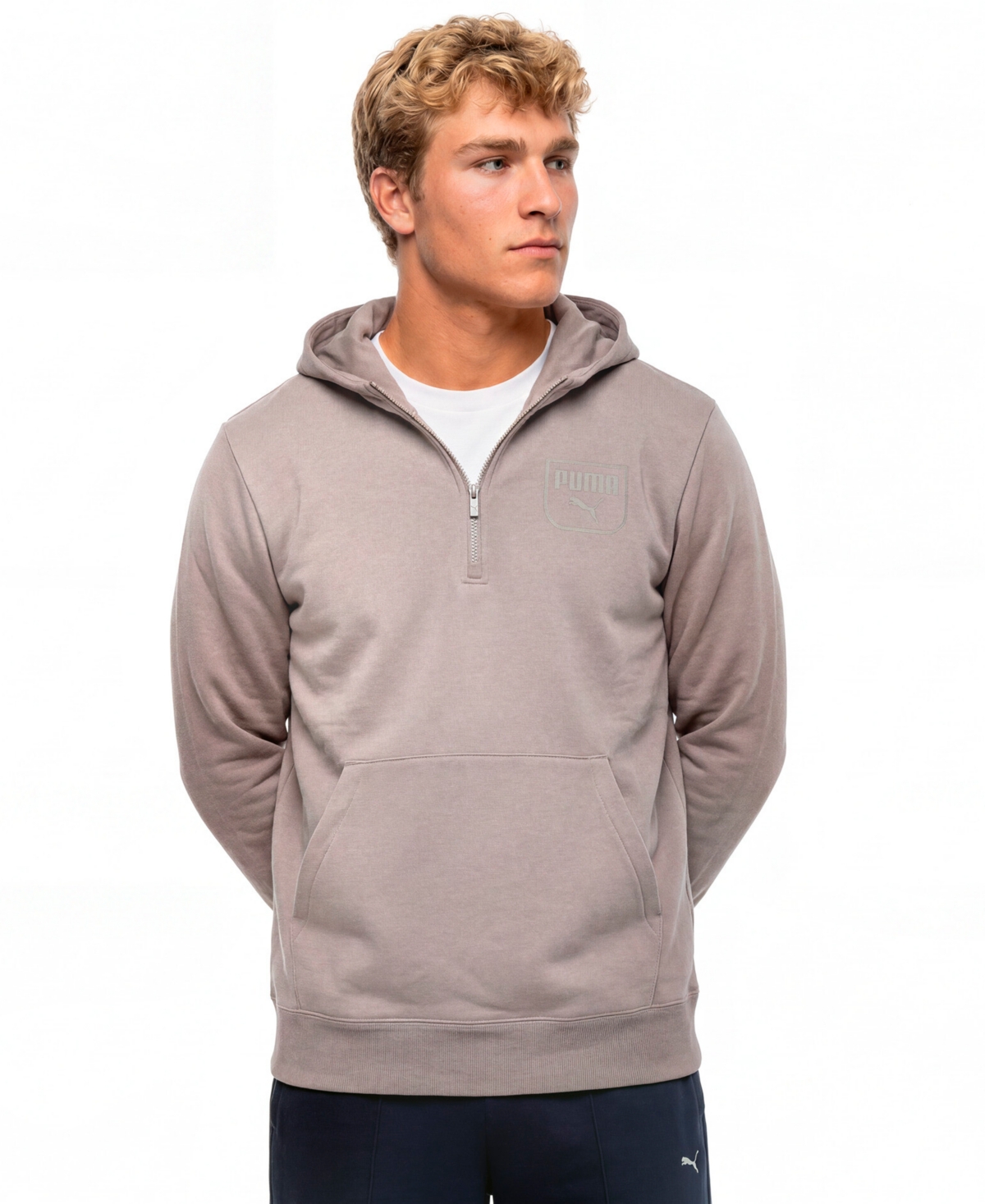 Click here for Puma Mens Flocked Logo Half-Zip Hoodie - Mouse Gra... prices
