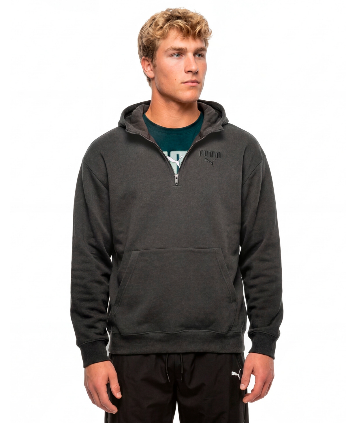 Click here for Puma Mens Flocked Logo Half-Zip Hoodie - Puma Blac... prices