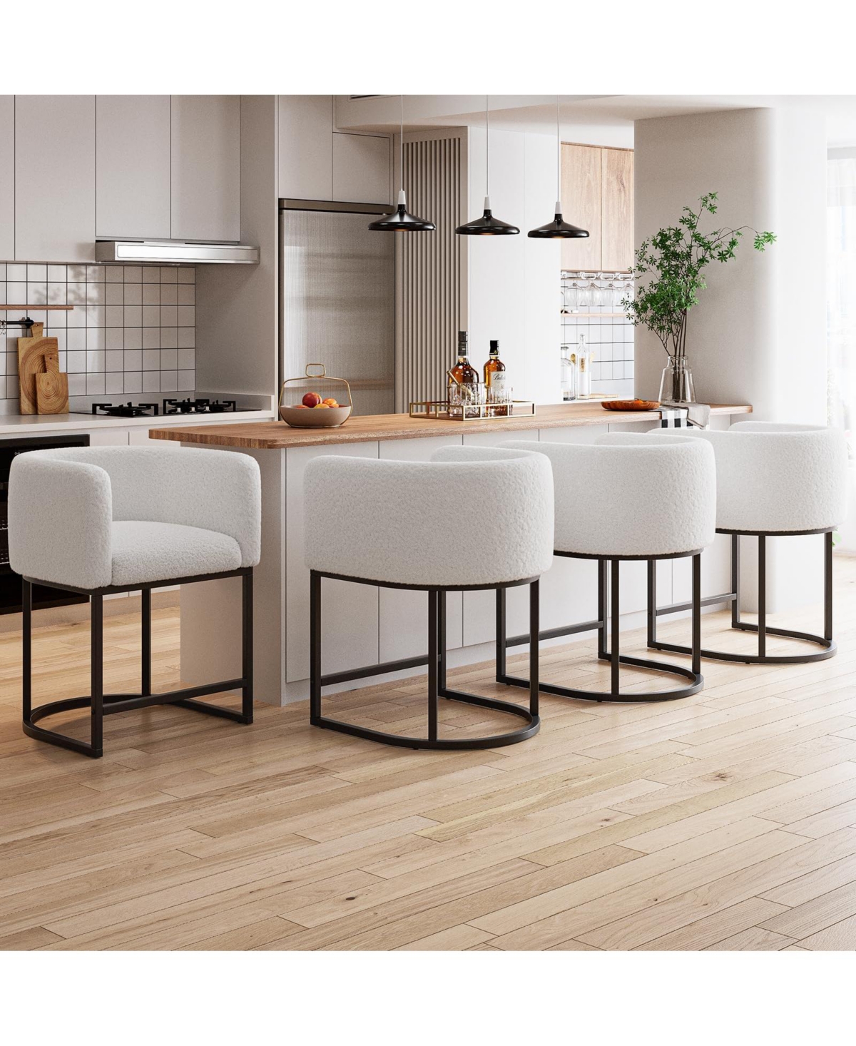Click here for Bar Stools Set of 4 - Modern Lambswool Upholstered... prices