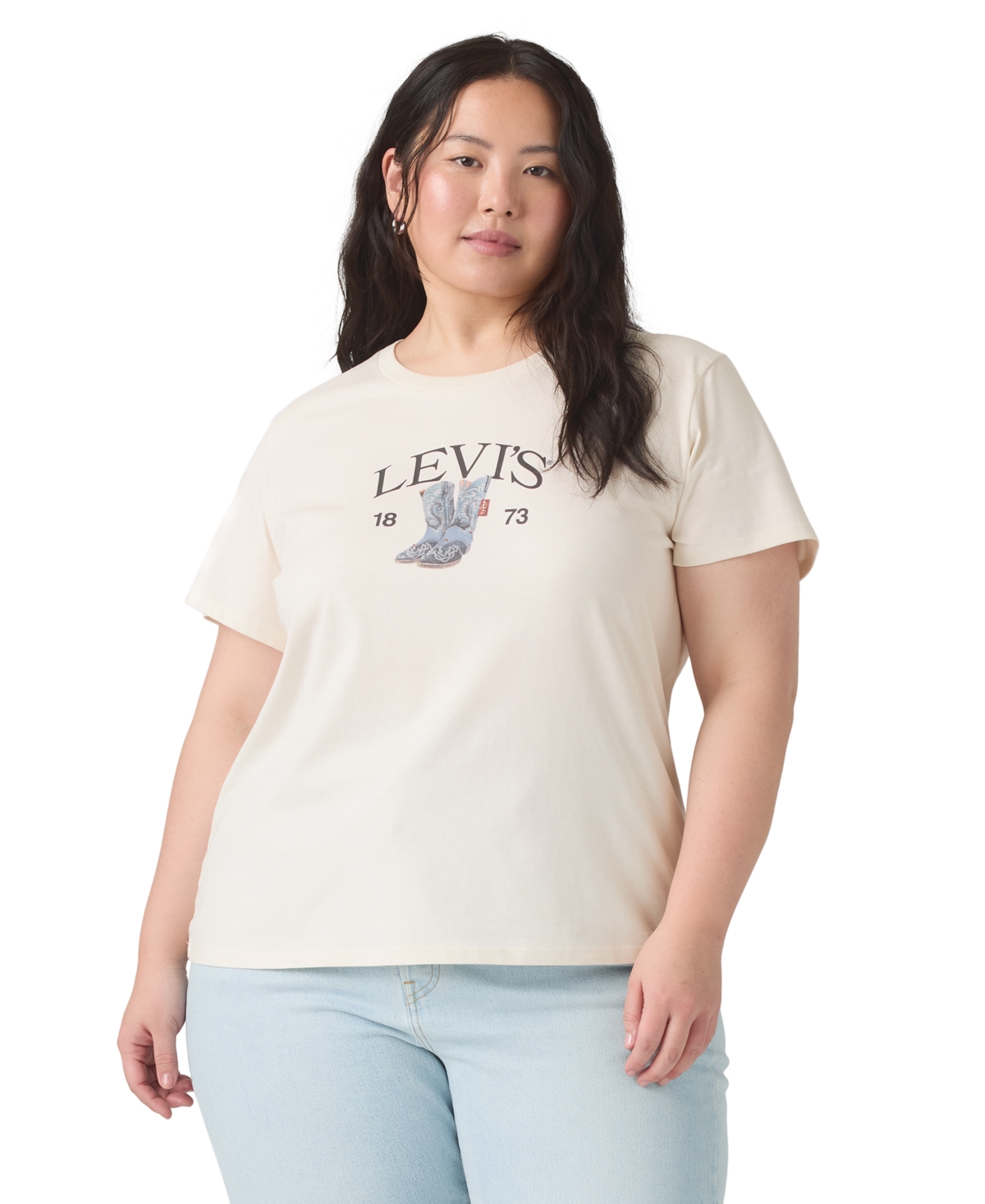 Levis Trendy Plus Size Perfect Logo Cotton T-Shirt - Pl Levis Denim Boots Egret