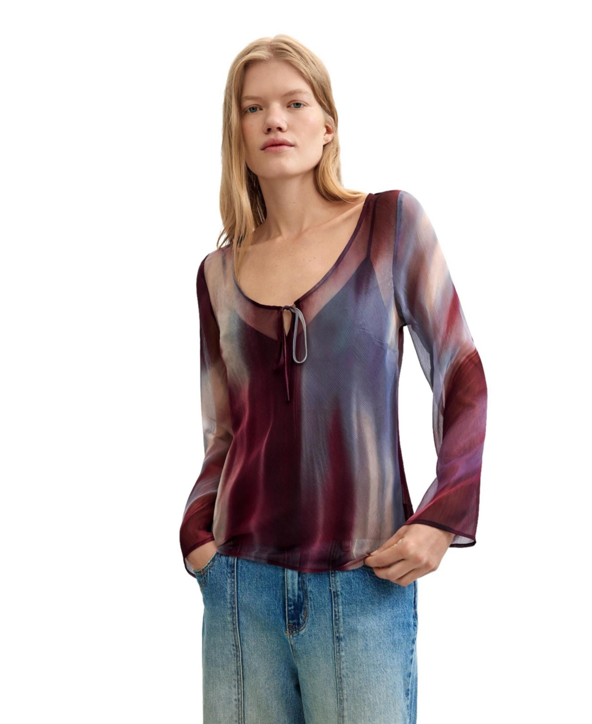 Click here for Desigual Womens Sheer Long-Sleeve Blouse - Pink prices