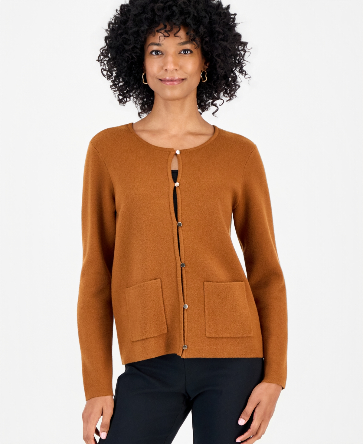 Click here for Jm Collection Womens Button-Front Crewneck Cardiga... prices