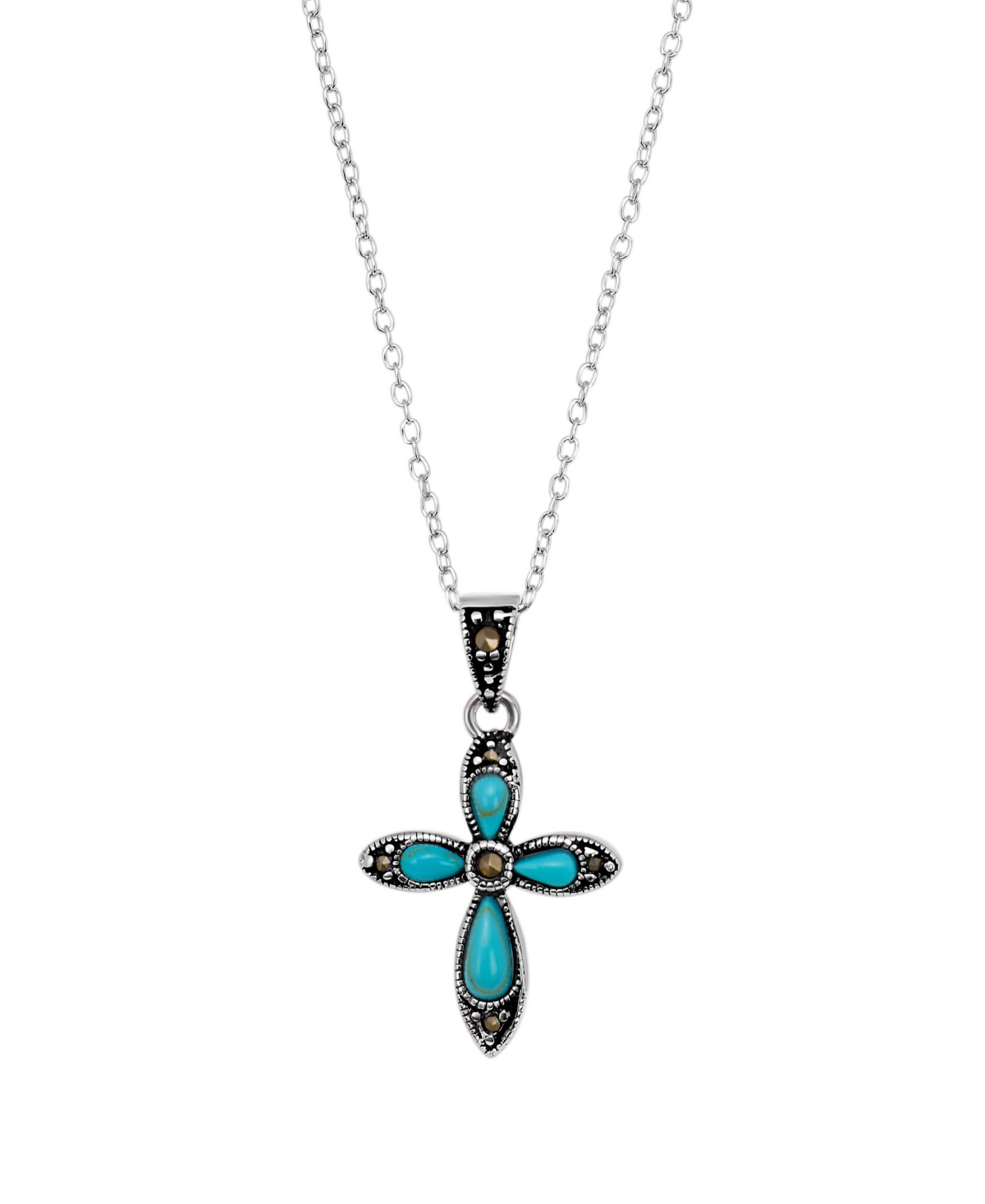 Click here for Macys Simulated Turquoise Marcasite Cross 18 Penda... prices