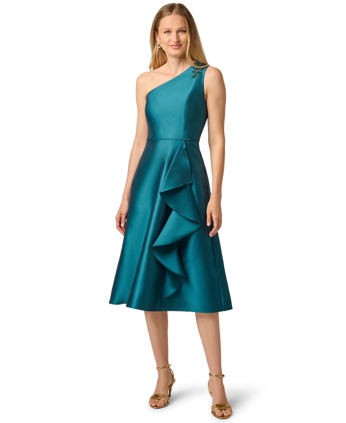Click here for Adrianna Papell Womens One-Shoulder Fit & Flare Mi... prices