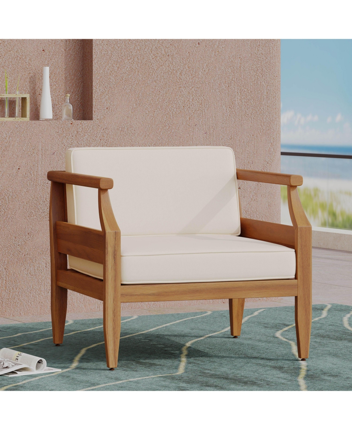 Click here for Mondawe Wood Club Chair with Water-Resistant Cushi... prices