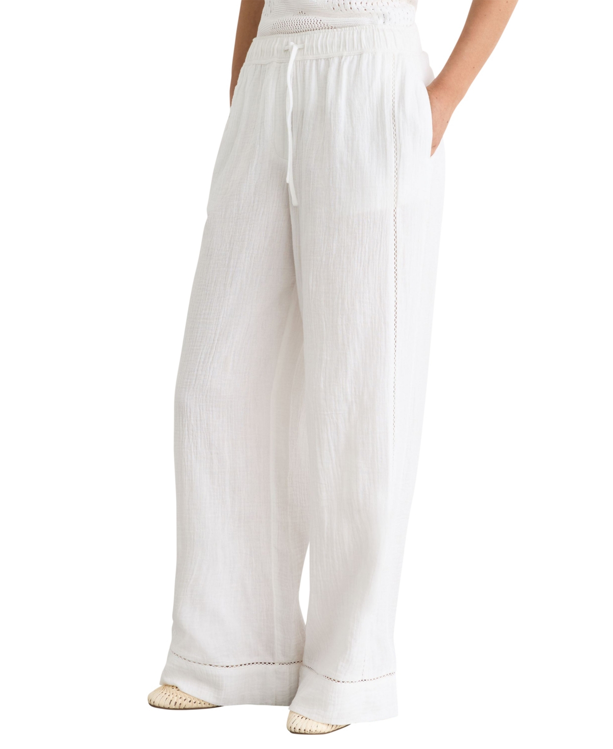 Click here for Reiss Womens Rue Cotton Cheesecloth Wide-Leg Draws... prices