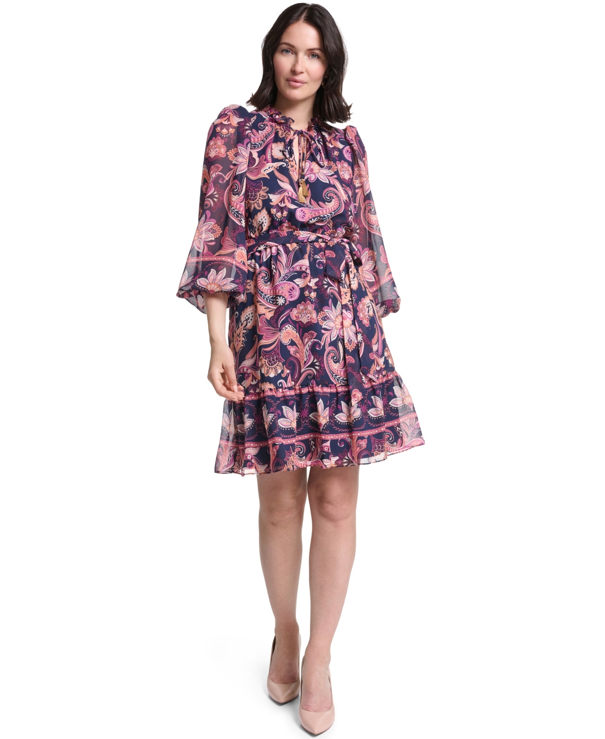 Click here for Jessica Howard Petite Ruffle Neck Puff Sleeve Fit-... prices