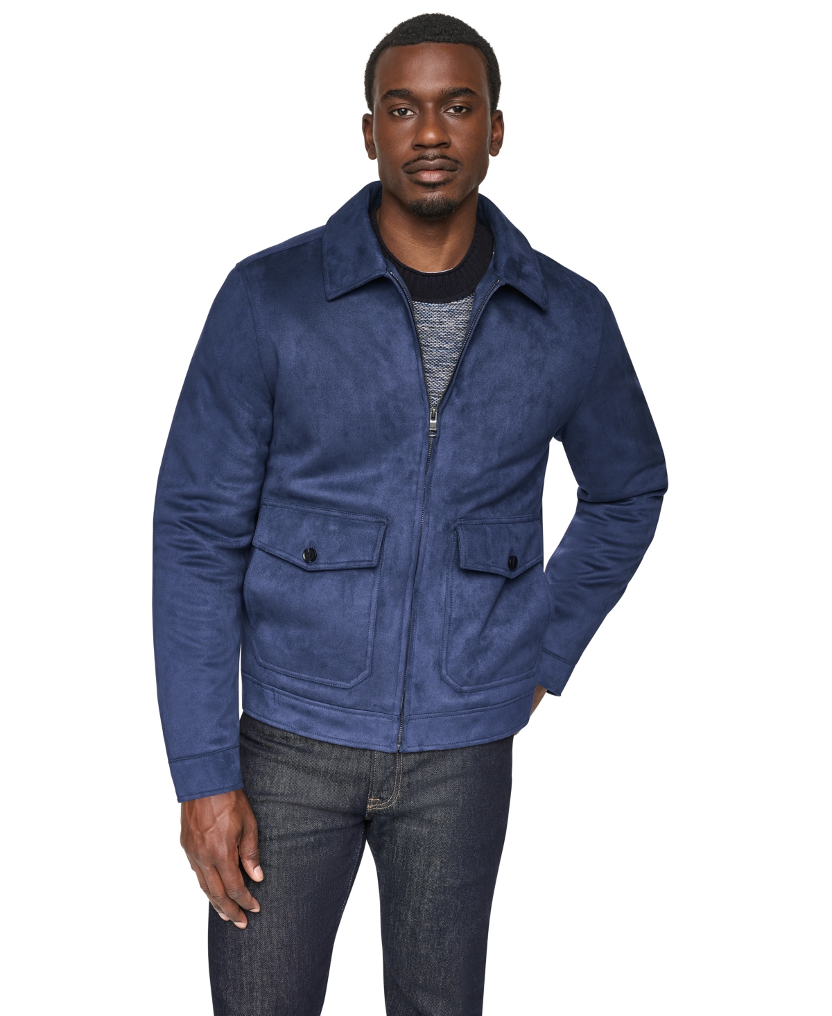 Click here for Dkny Mens Suede Zip-Front Hipster Jacket - Navy prices