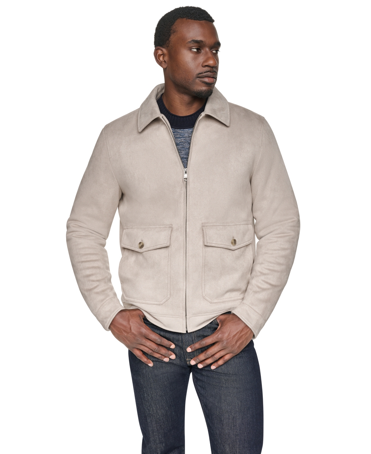 Click here for Dkny Mens Suede Zip-Front Hipster Jacket - Stone prices