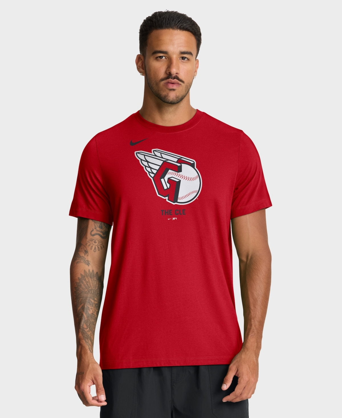 Click here for Nike Mens Red Cleveland Guardians Tri-Blend Logo T... prices