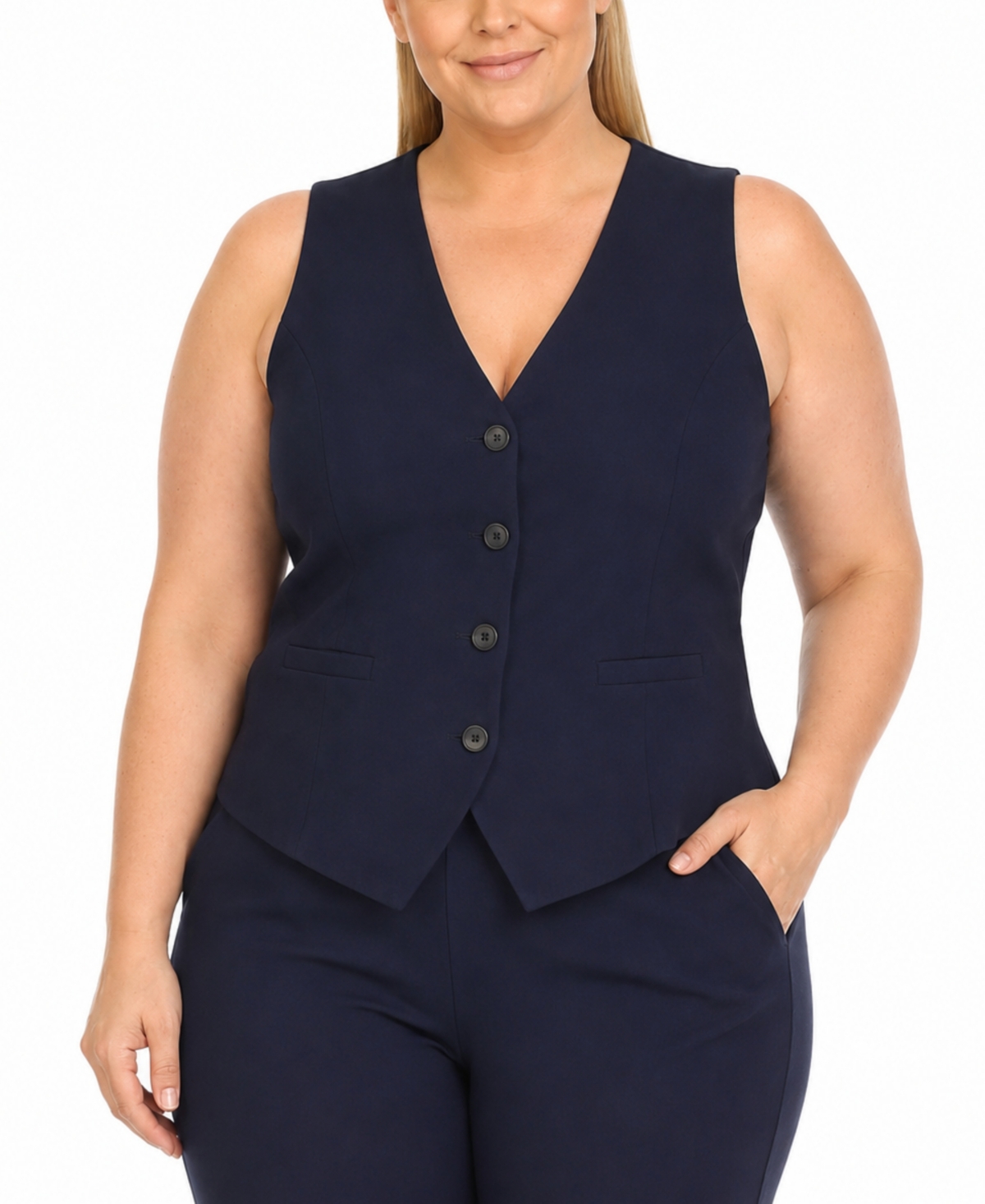 Click here for White Mark Plus Size Tailored Button Front Vest -... prices