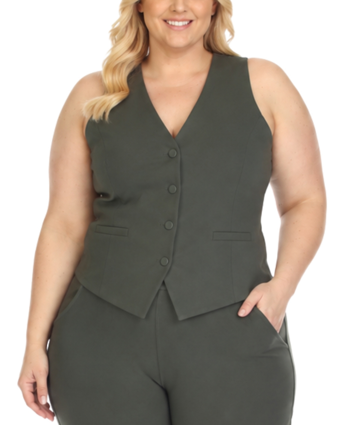 Click here for White Mark Plus Size Tailored Button Front Vest -... prices