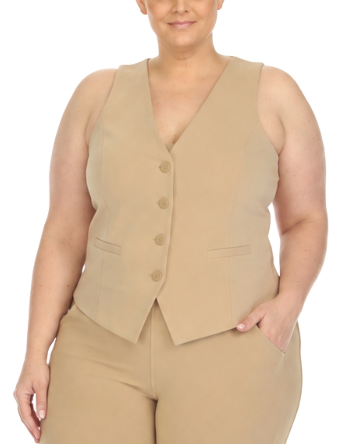Click here for White Mark Plus Size Tailored Button Front Vest -... prices